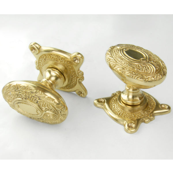 Vintage Period Style Ornate Oval Solid Brass Door Knobs Handles - Poli – JonesandGrey