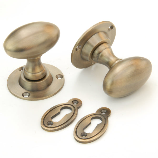 Vintage Period Style Oval Solid Antique Brass Door Knobs Handles Pair – JonesandGrey