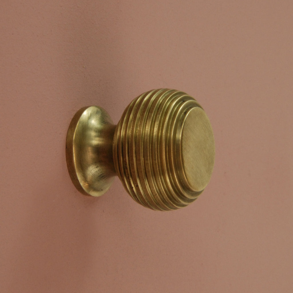 Set of 4 Unlacquered Reeded Solid Brass Knobs Handles Kitchen Door Dra ...