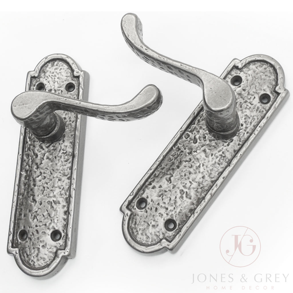 Antique Style Pewter Effect Cast Iron Scroll Lever Latch Door Handles ...