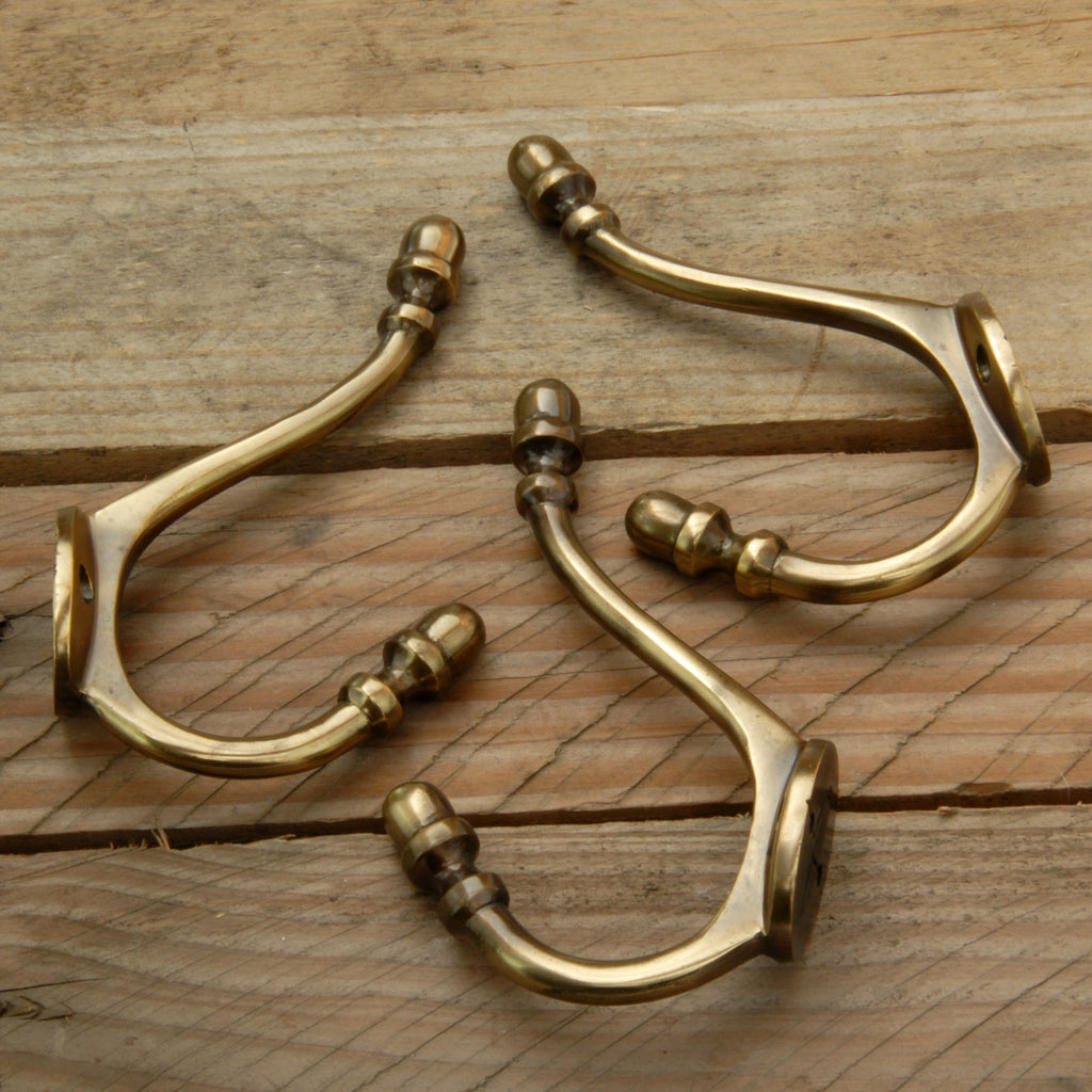 Vintage Style Solid Antique Brass Acorn Double Wall Coat Rack Hooks Jonesandgrey